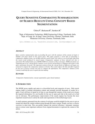 QUERY SENSITIVE COMPARATIVE SUMMARIZATION OF SEARCH RESULTS USING CONCEPT BASED SEGMENTATION | PDF