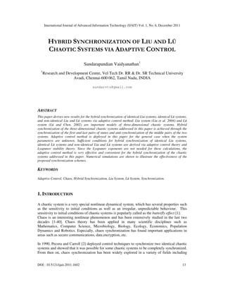 HYBRID SYNCHRONIZATION OF LIU AND LÜ CHAOTIC SYSTEMS VIA ADAPTIVE CONTROL | PDF