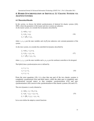 HYBRID SYNCHRONIZATION OF LIU AND LÜ CHAOTIC SYSTEMS VIA ADAPTIVE CONTROL | PDF
