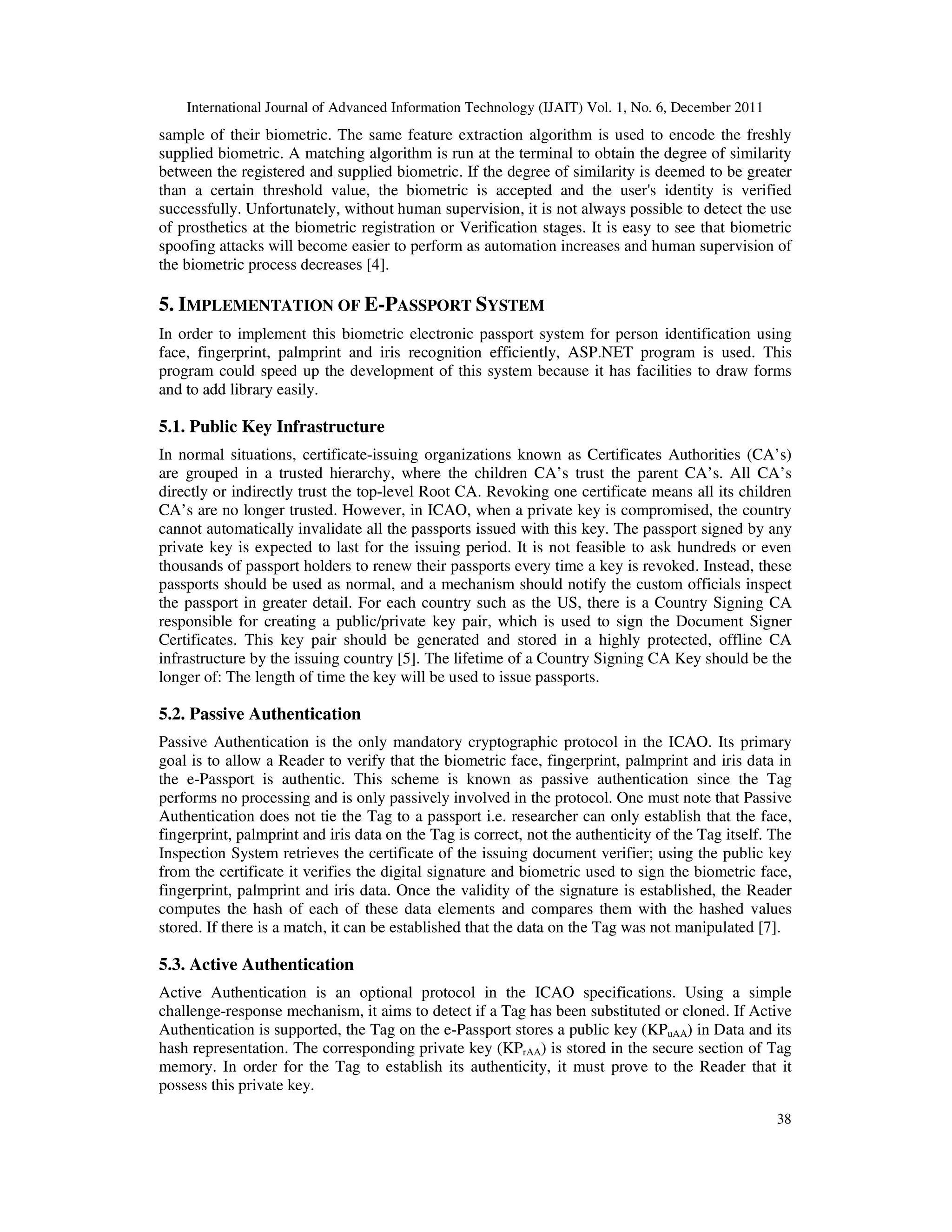 DESIGN AND IMPLEMENTATION OF E-PASSPORT SCHEME USING CRYPTOGRAPHIC ALGORITHM ALONG WITH ...