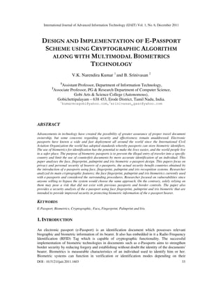 DESIGN AND IMPLEMENTATION OF E-PASSPORT SCHEME USING CRYPTOGRAPHIC ...