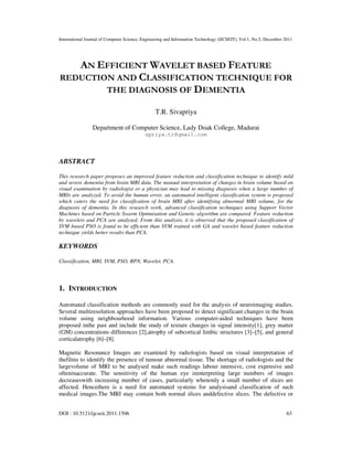 AN EFFICIENT WAVELET BASED FEATURE REDUCTION AND CLASSIFICATION ...