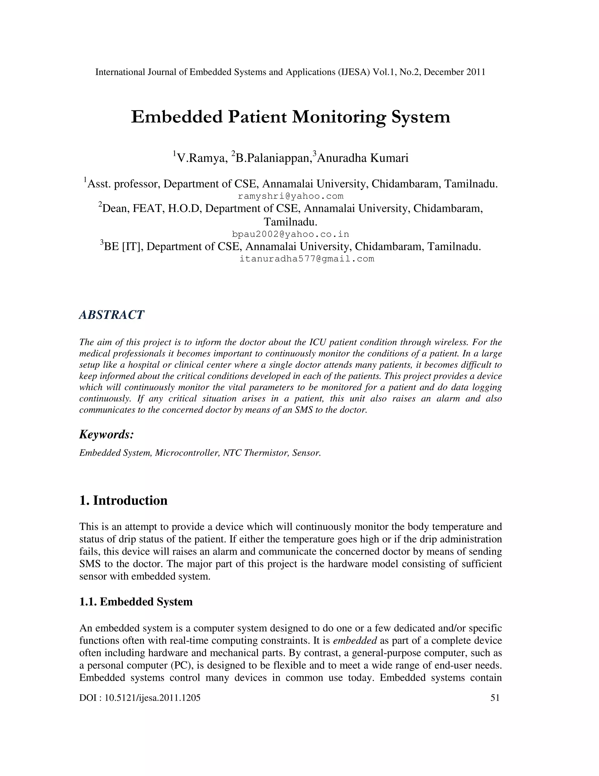 Embedded Patient Monitoring System | PDF | Operating Systems | Computer Software and Applications