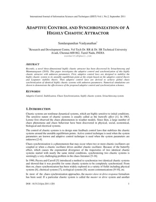 Adaptive Control and Synchronization of a Highly Chaotic Attractor | PDF