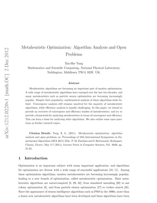 Metaheuristic Optimization: Algorithm Analysis and Open Problems | PDF