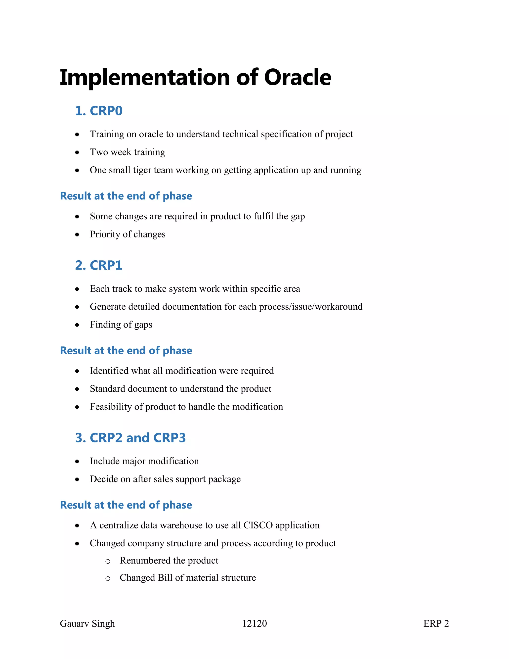 Cisco System, Inc: Implementing ERP | DOCX