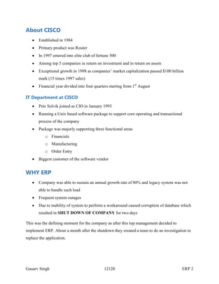 Cisco System, Inc: Implementing ERP | DOCX