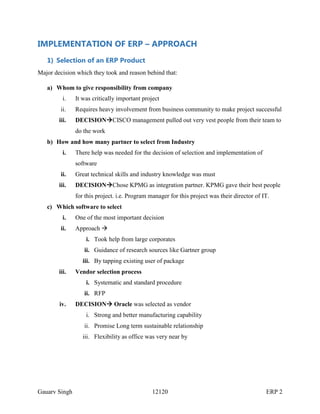 Cisco System, Inc: Implementing ERP | DOCX