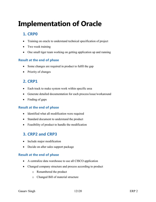 Cisco System, Inc: Implementing ERP | DOCX