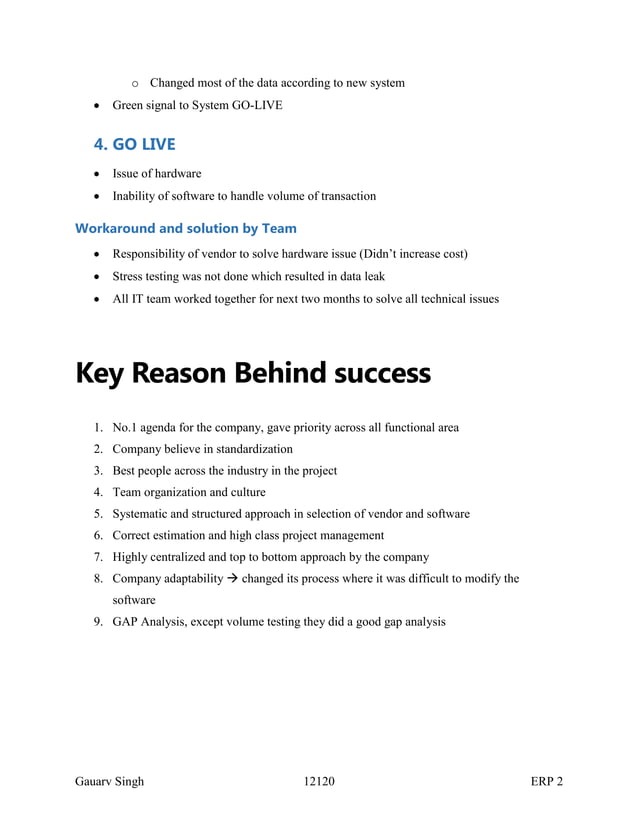 Cisco System, Inc: Implementing ERP | DOCX