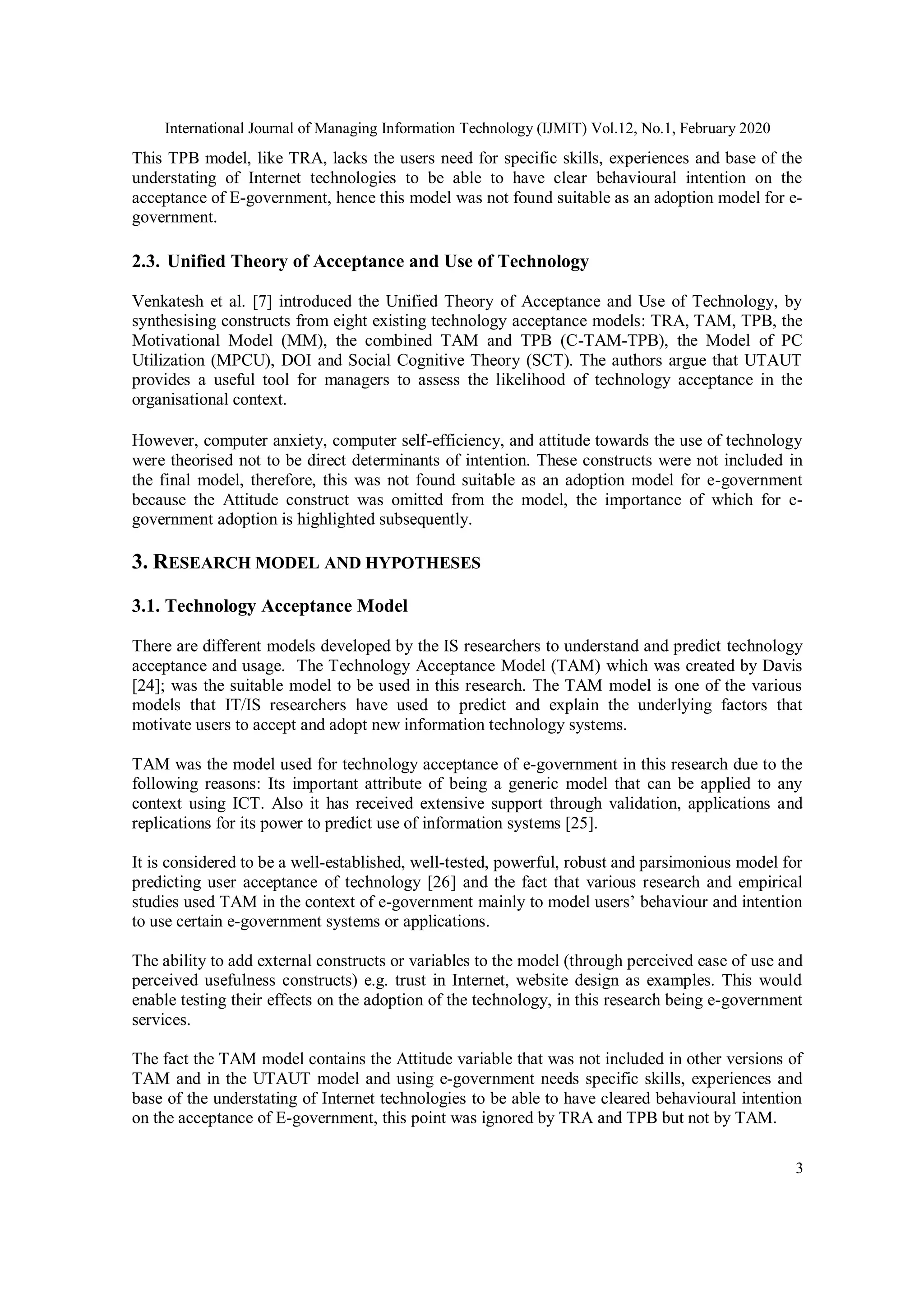ASSESSING THE ADOPTION OF E-GOVERNMENT USING TAM MODEL: CASE OF EGYPT | PDF