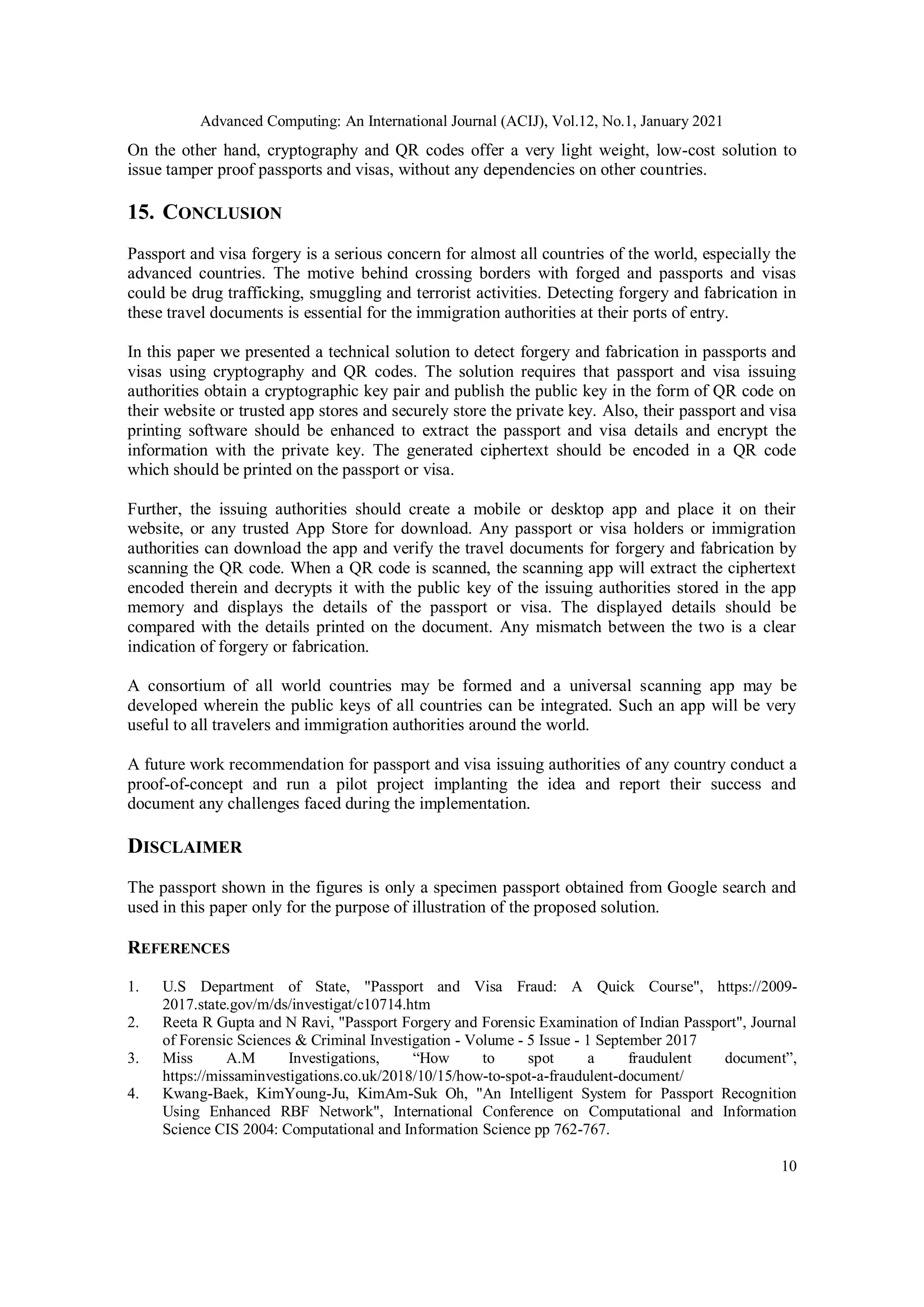 DETECTION OF FORGERY AND FABRICATION IN PASSPORTS AND VISAS USING CRYPTOGRAPHY AND QR CODES | PDF