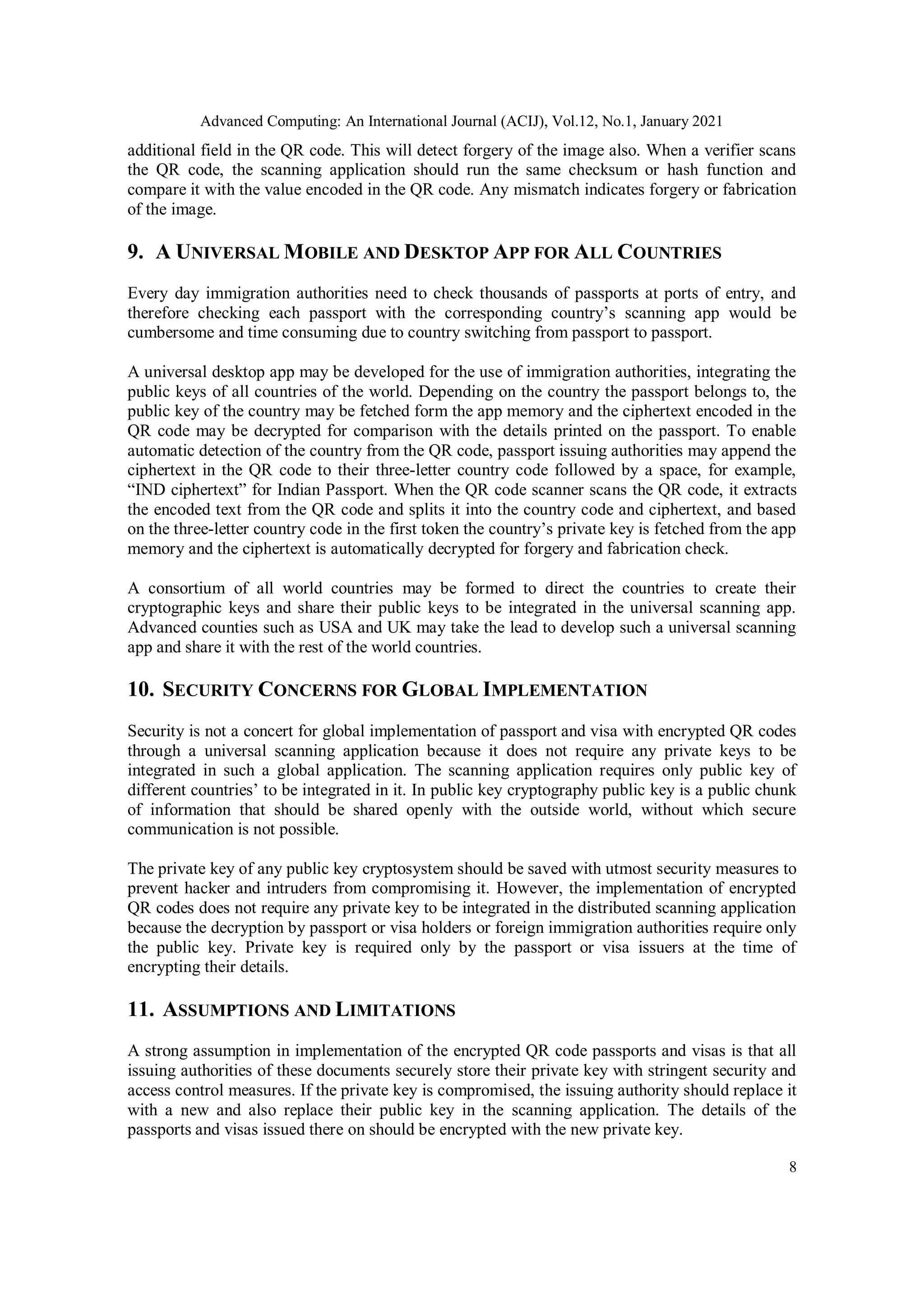 DETECTION OF FORGERY AND FABRICATION IN PASSPORTS AND VISAS USING CRYPTOGRAPHY AND QR CODES | PDF
