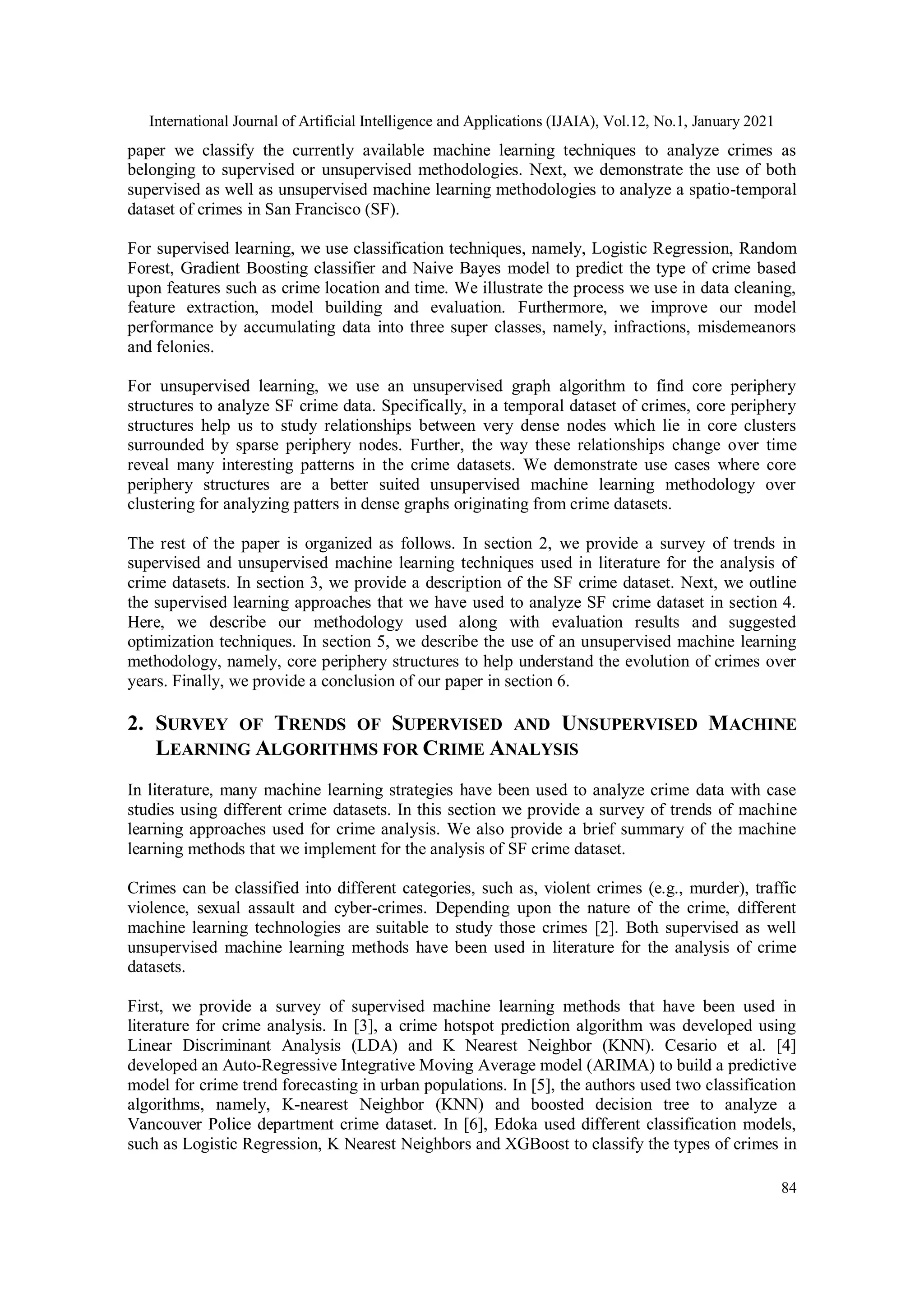 Supervised and Unsupervised Machine Learning Methodologies for Crime Pattern Analysis | PDF