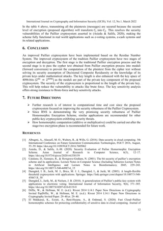 SECURED PAILLIER HOMOMORPHIC ENCRYPTION SCHEME BASED ON THE RESIDUE NUMBER SYSTEM | PDF