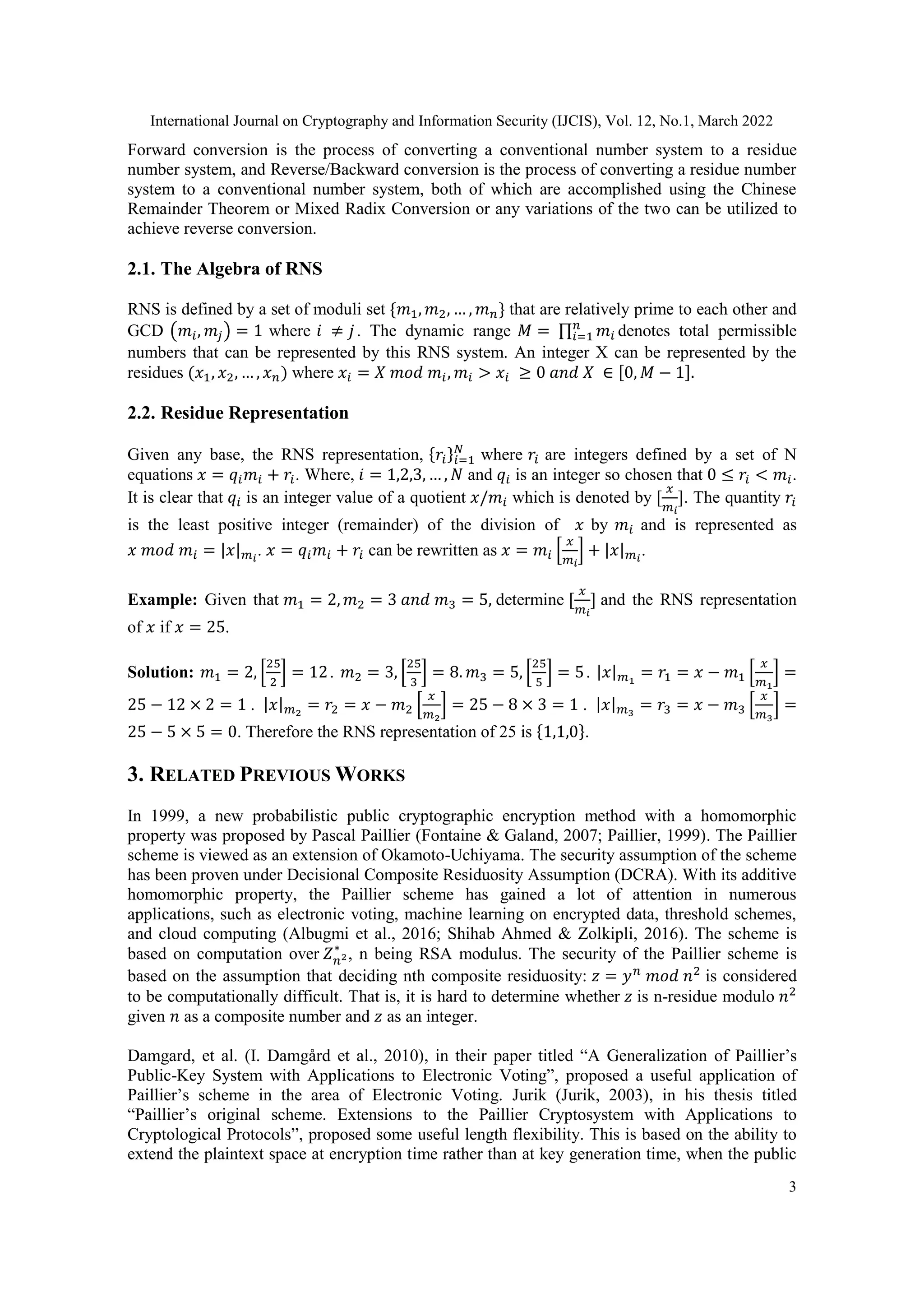 Secured Paillier Homomorphic Encryption Scheme Based on the Residue Number System | PDF