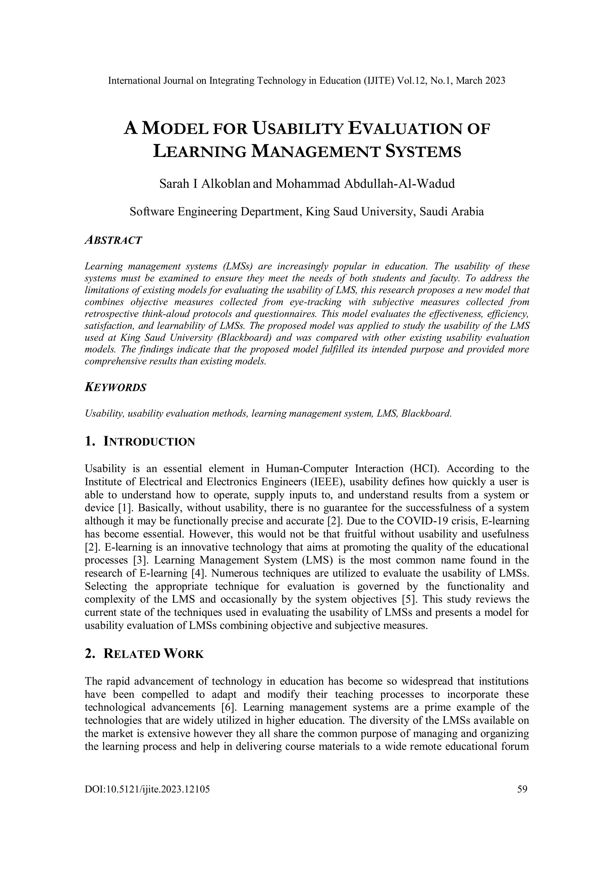 A Model for Usability Evaluation of Learning Management Systems | PDF