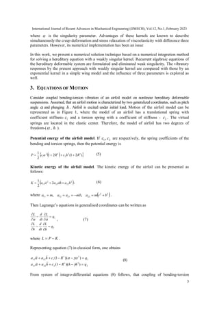 VIBRATION ANALYSIS OF AIRFOIL MODEL WITH NONLINEAR HEREDITARY DEFORMABLE SUSPENSIONS | PDF