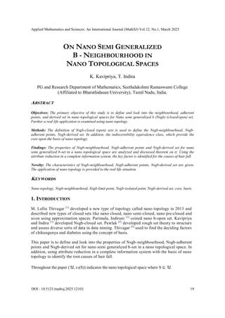 On Nano Semi Generalized B - Neighbourhood in Nano Topological Spaces | PDF