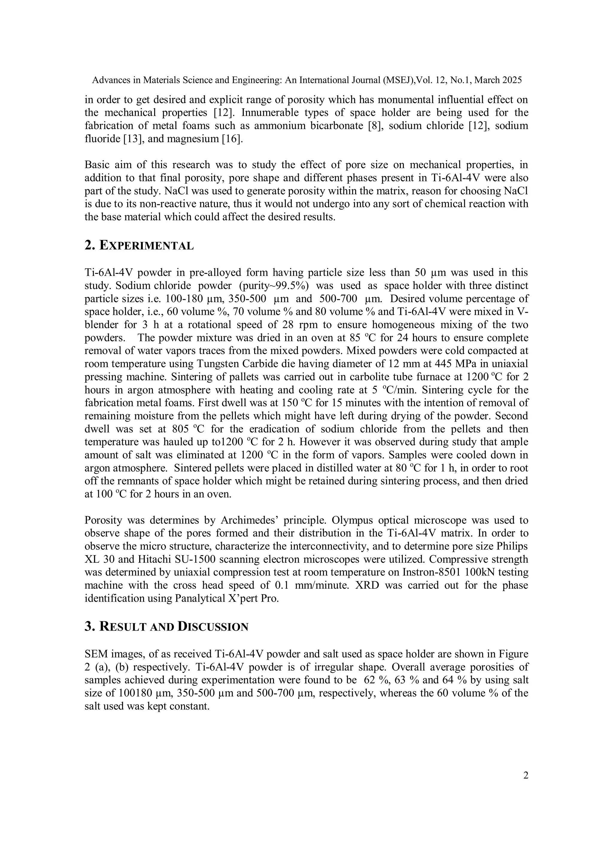 Effect of Pore Size on Mechanical Properties of Ti-6Al-4V Metal Foams | PDF