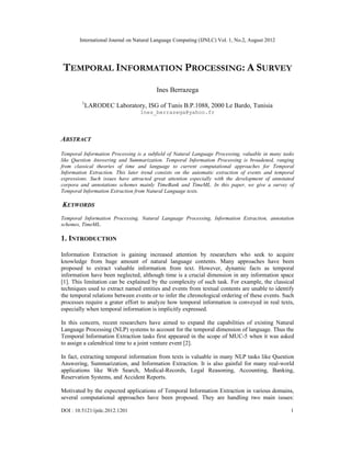 Temporal Information Processing: A Survey | PDF