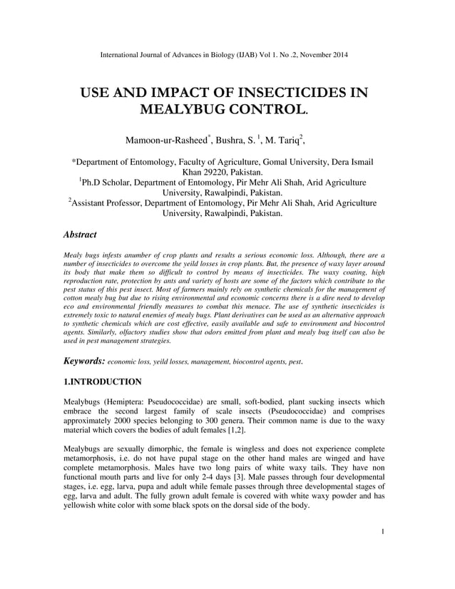 USE AND IMPACT OF INSECTICIDES IN MEALYBUG CONTROL. | PDF