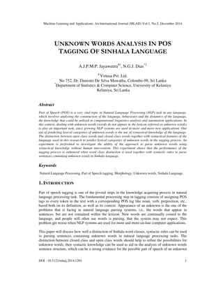 Unknown Words Analysis in POS Tagging of Sinhala Language | PDF