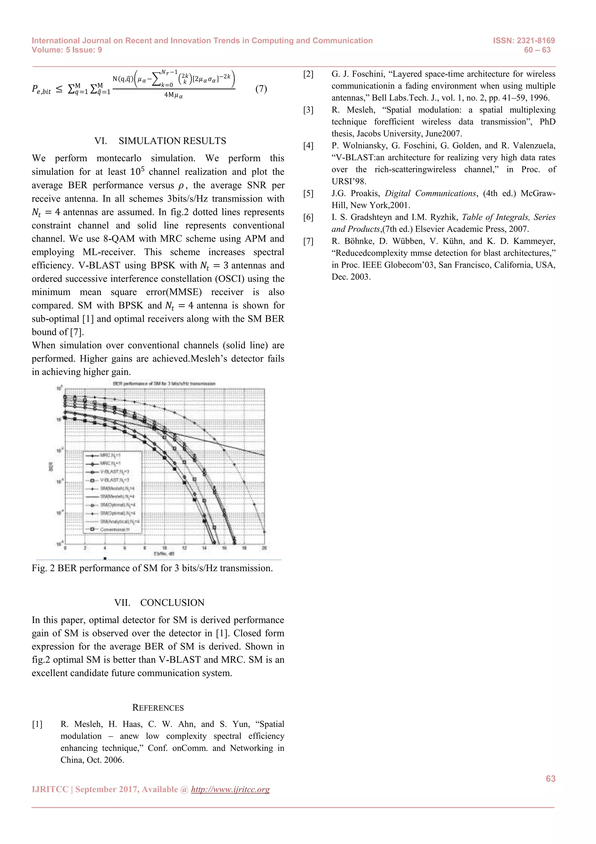 Performance Analysis And Optimal Detection Of Spatial Modulation Pdf