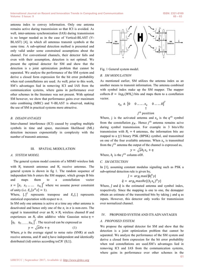 Performance Analysis And Optimal Detection Of Spatial Modulation Pdf