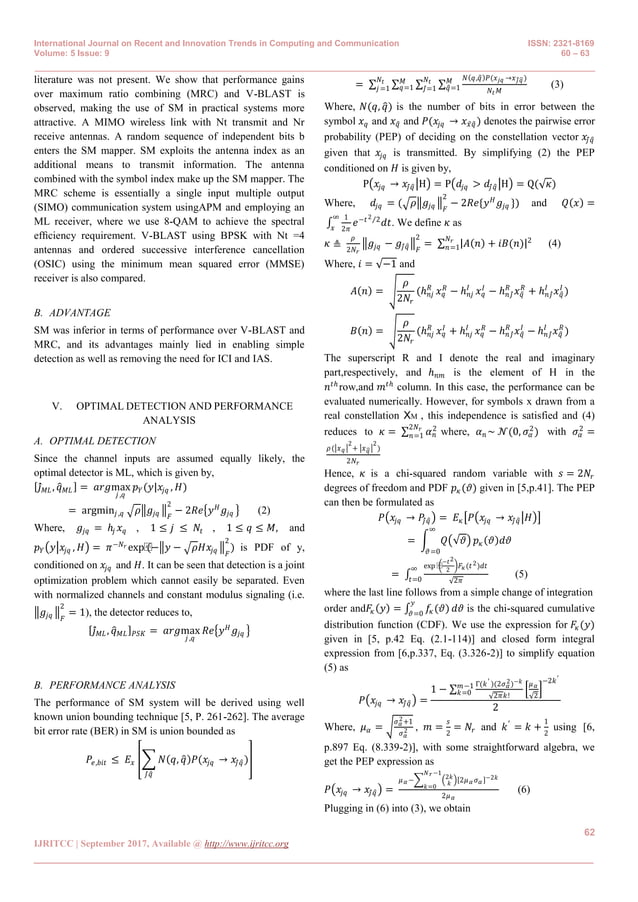 Performance Analysis And Optimal Detection Of Spatial Modulation Pdf