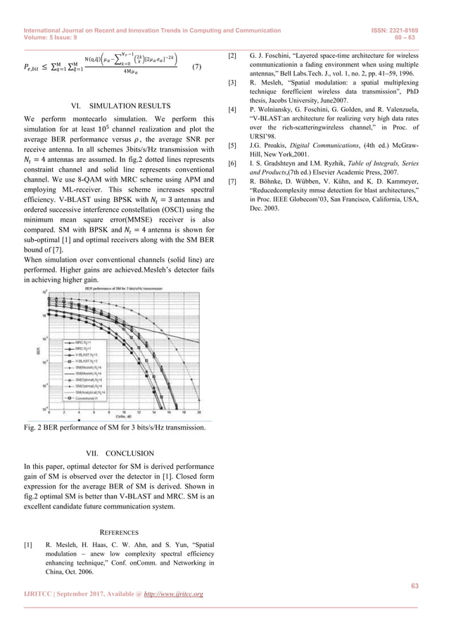 Performance Analysis And Optimal Detection Of Spatial Modulation Pdf