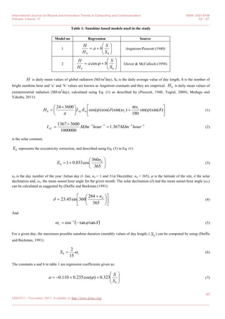 Estimation of Global Solar Radiation in Ibadan, Nigeria using Angstrom ...