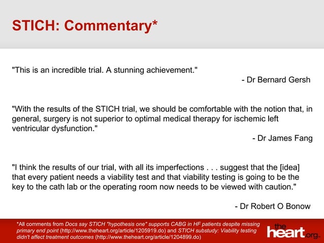 STICH (Surgical Treatment for Ischemic Heart Failure) | PPT