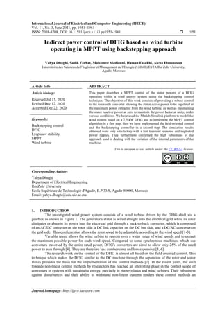 Indirect power control of DFIG based on wind turbine operating in MPPT ...
