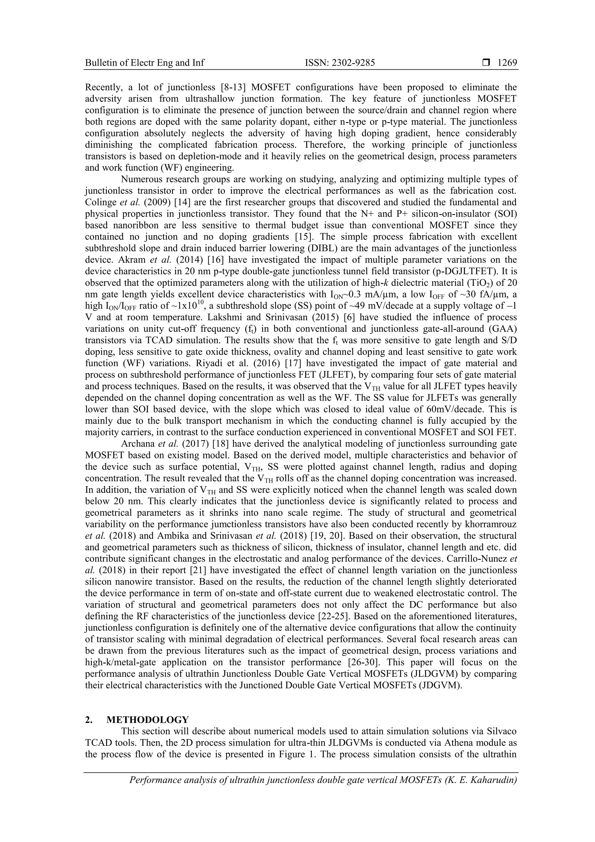 Performance analysis of ultrathin junctionless double gate vertical MOSFETs | PDF