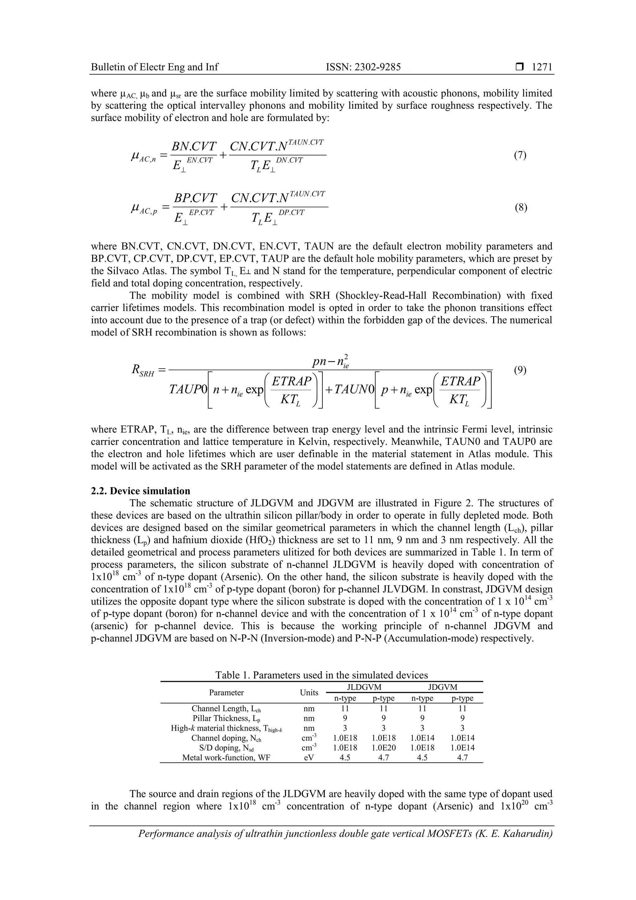 Performance analysis of ultrathin junctionless double gate vertical MOSFETs | PDF
