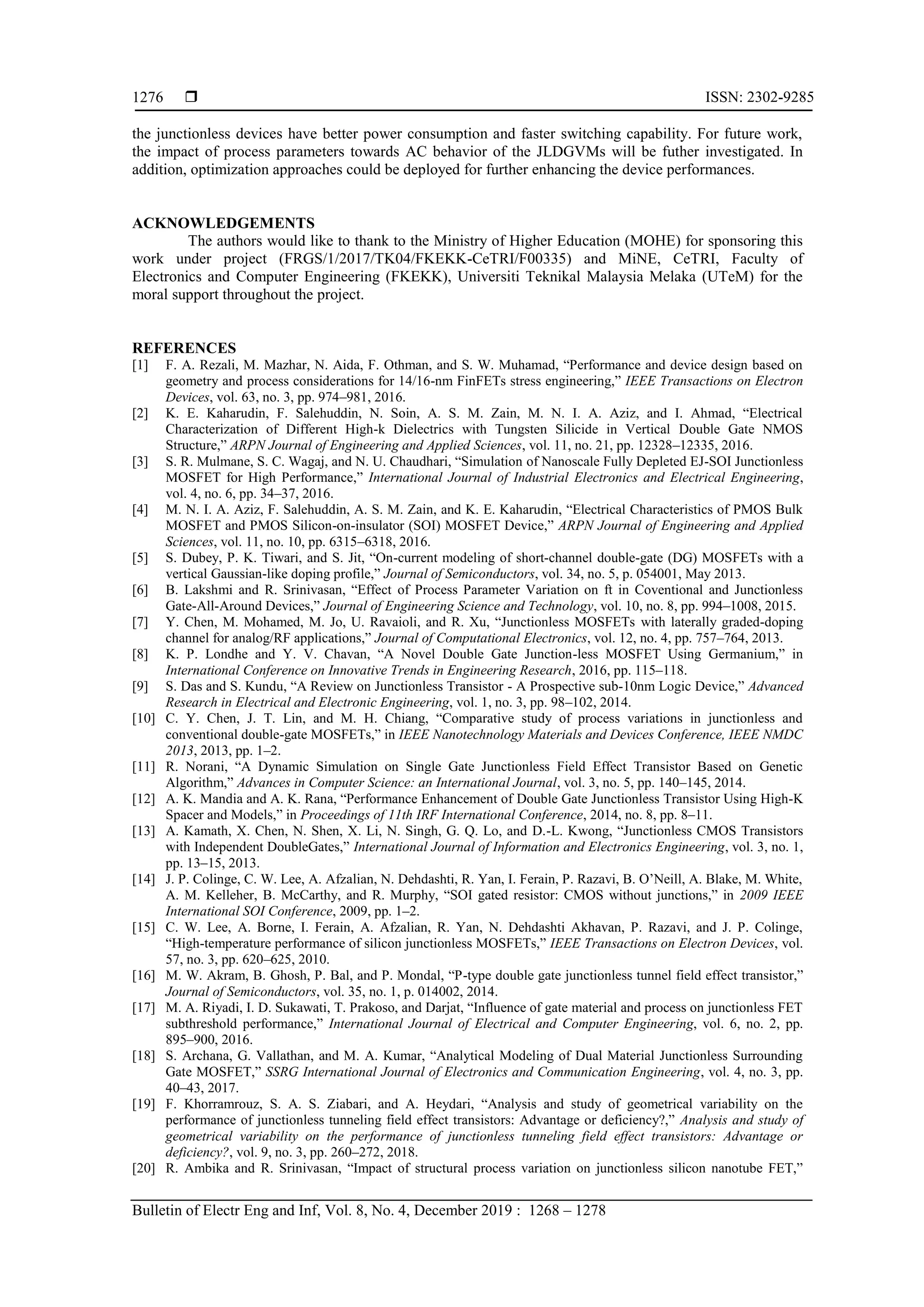 Performance analysis of ultrathin junctionless double gate vertical MOSFETs | PDF