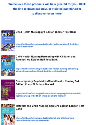 Child Health Nursing 3rd Edition Bindler Solutions Manual | PDF