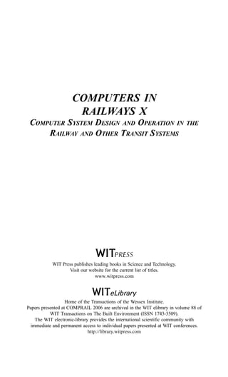 Computers In Railways X Computer System Design And Operation In The ...