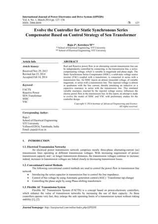Evolve the Controller for Static Synchronous Series Compensator Based on Control Strategy of Sen ...