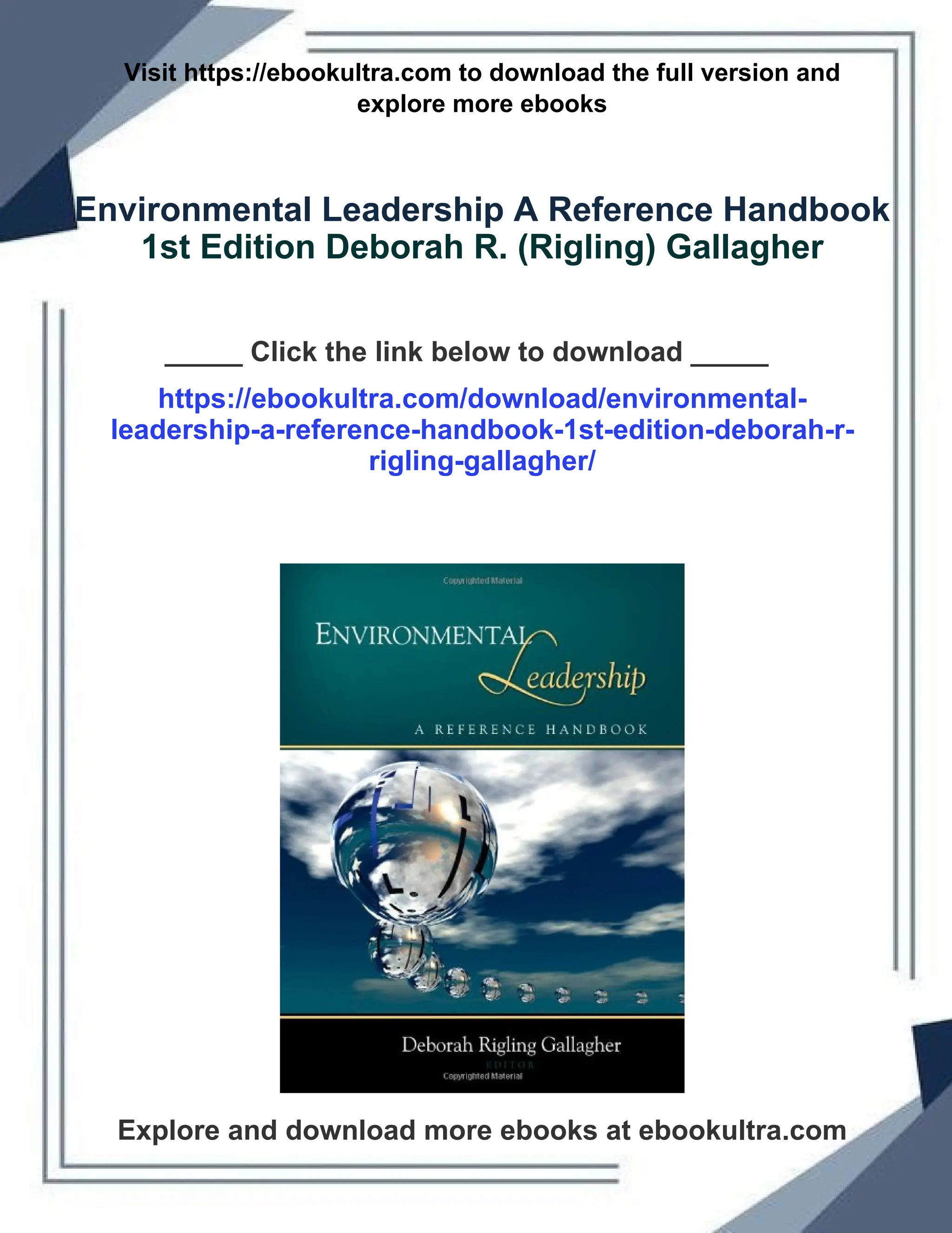 Environmental Leadership A Reference Handbook 1st Edition Deborah R ...