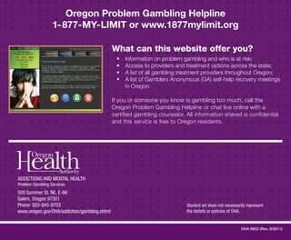 2012 Oregon Problem Gambling Awareness Calendar | PDF | Casinos ...