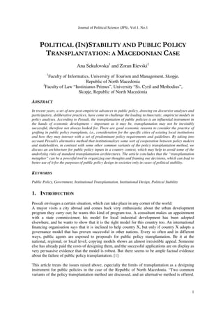Political (In)Stability and Public Policy Transplantation: a Macedonian ...