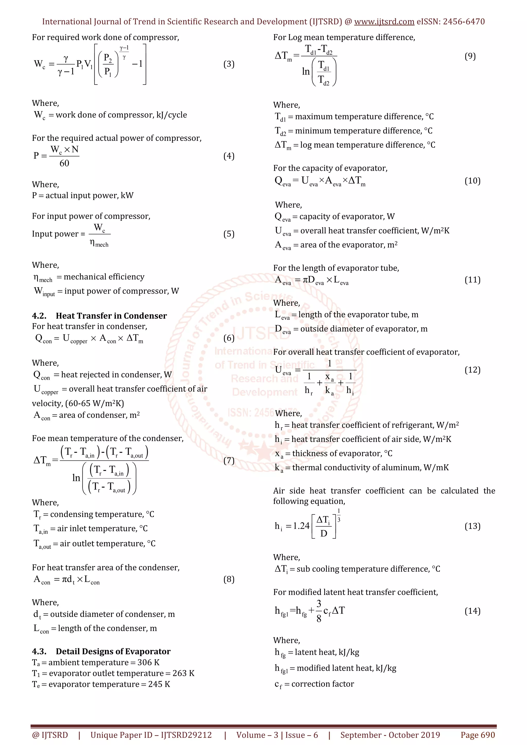 Design Calculation of Main Components for Lab Based Refrigeration ...