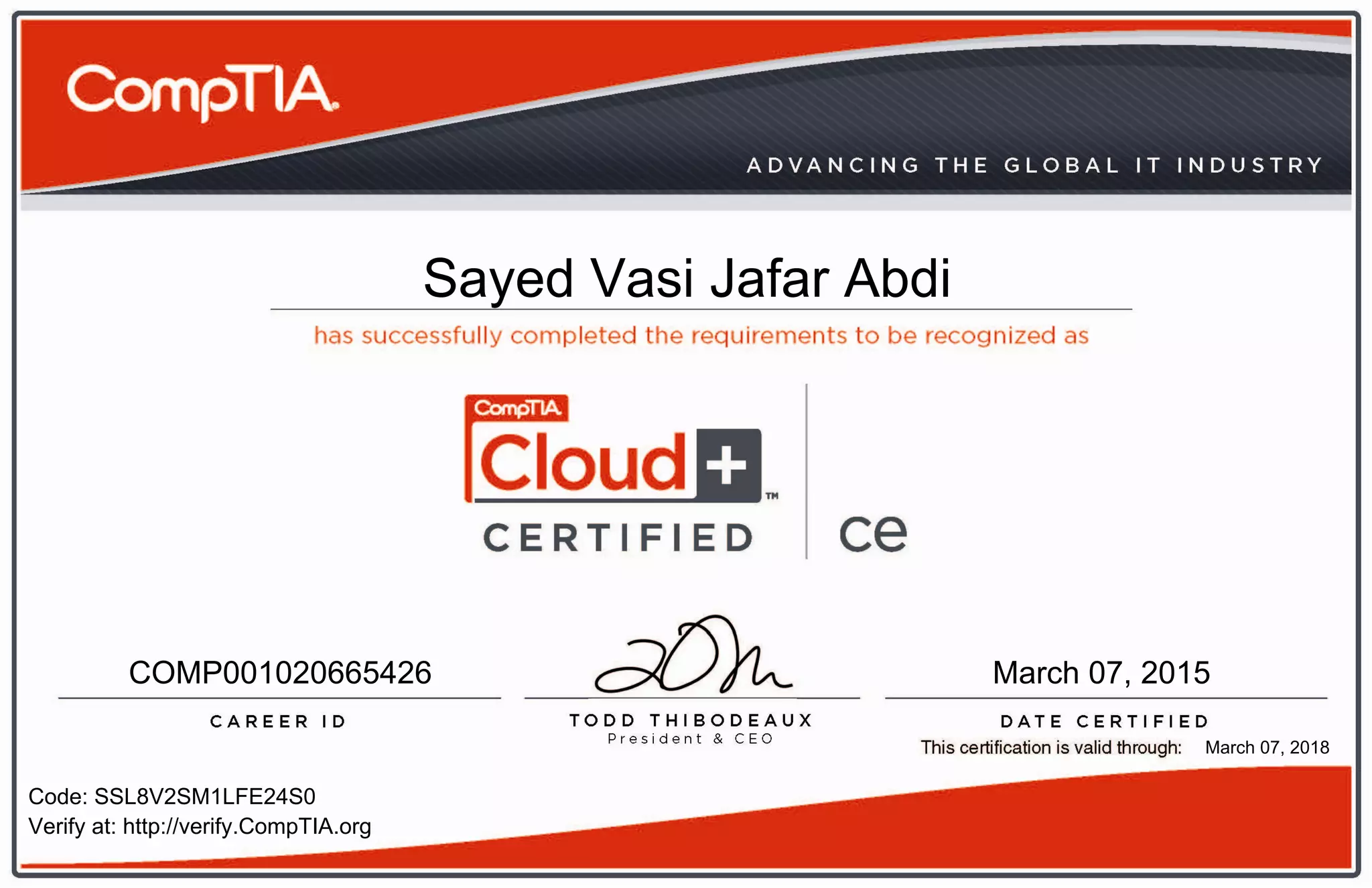 Sayed Vasi Jafar_CompTIA Cloud+ ce certificate | PDF