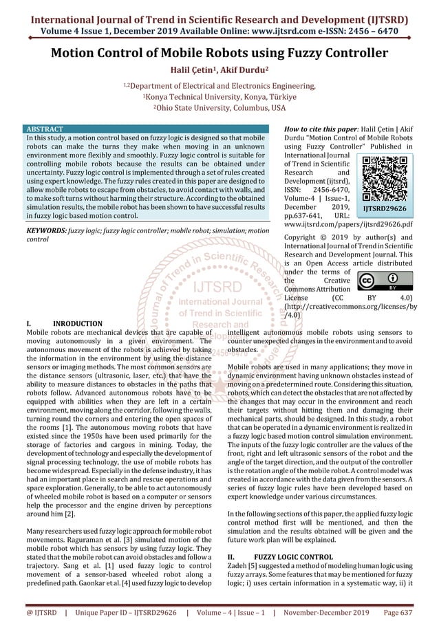 Motion Control Of Mobile Robots Using Fuzzy Controller Pdf