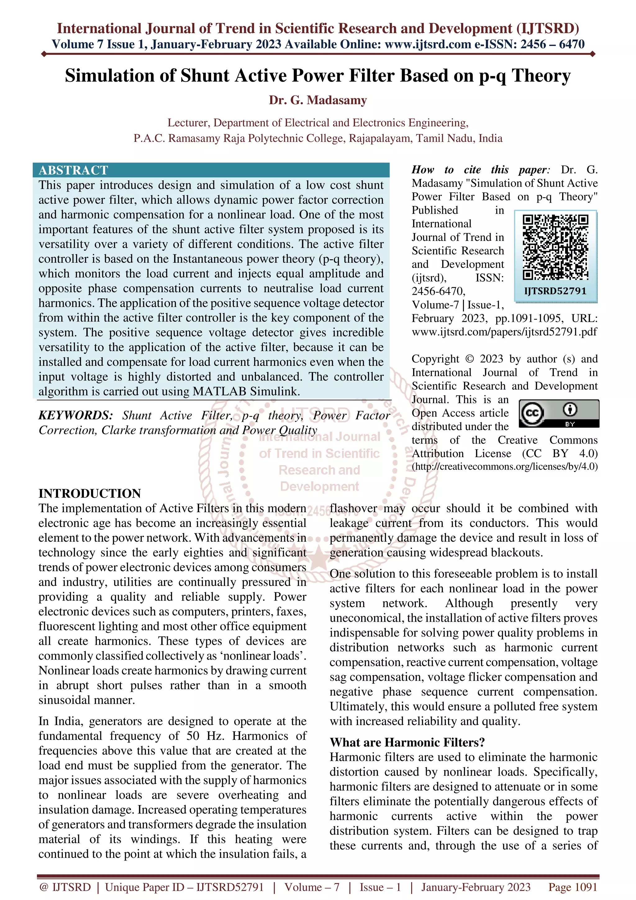 Simulation of Shunt Active Power Filter Based on p q Theory | PDF