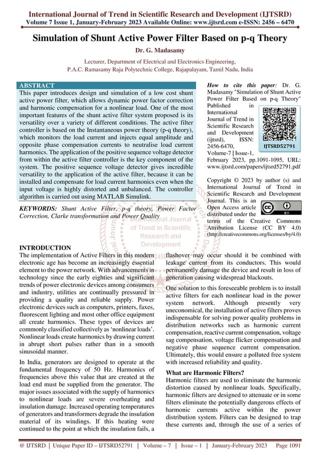 Simulation of Shunt Active Power Filter Based on p q Theory | PDF