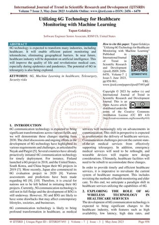 Utilizing 6G Technology for Healthcare Monitoring with Machine Learning ...