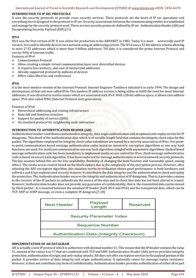 Working Survey Of Authentication Header And Encapsulating Security 9655